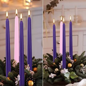 Advent Taper Candles 16 Piece Purple Pink Christmas Season 10-inch Wax Taper Candle, Pack of 16