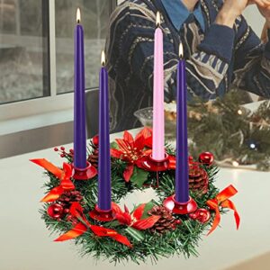 Advent Taper Candles 16 Piece Purple Pink Christmas Season 10-inch Wax Taper Candle, Pack of 16