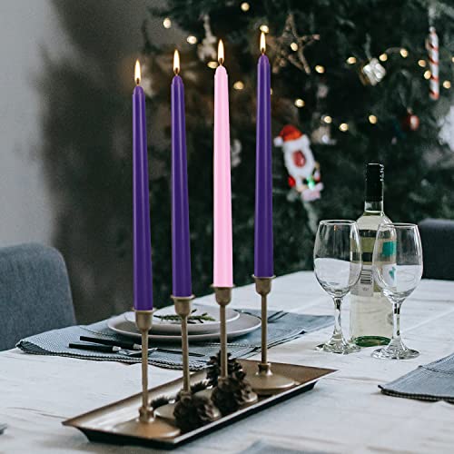 Advent Taper Candles 16 Piece Purple Pink Christmas Season 10-inch Wax Taper Candle, Pack of 16