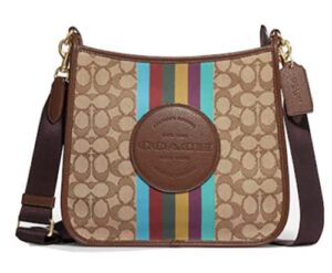 coach women’s dempsey file crossbody shoulder bag (signature jacquard gold- khaki – redwood multi)