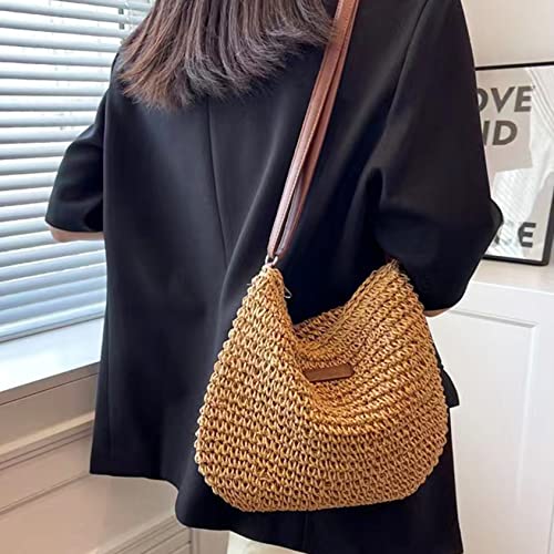 Cmtpuy Summer Beach Bag Women Straw Crossbody Woven Shoulder Handbag Beach Vocation Purse (Khaki)