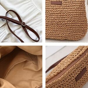 Cmtpuy Summer Beach Bag Women Straw Crossbody Woven Shoulder Handbag Beach Vocation Purse (Khaki)