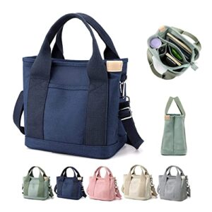 large capacity multi-pocket handbag, canvas tote bag for women with zipper, women canvas tote purse handbags crossbody shoulder bag casual-blue||b