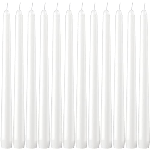 12 Pack White Taper Candles - 10 Inch White Dripless, Unscented Dinner Candle - Paraffin Wax with Cotton Wicks - 7.5-8 Hour Burn Time