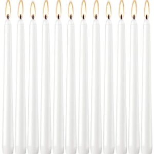 12 Pack White Taper Candles - 10 Inch White Dripless, Unscented Dinner Candle - Paraffin Wax with Cotton Wicks - 7.5-8 Hour Burn Time