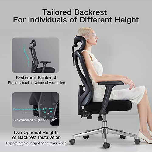 Hbada Ergonomic Office Chair, 2D Adjustable Lumbar Support and Headrest, Large Angle Adjustment of The Back,Black