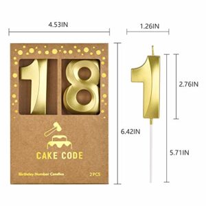 CAKE CODE 2.76 Inch Diamond Gold 18 Number Birthday Candles, Gold Number Candles, Cake Number Candles, Party Celebration