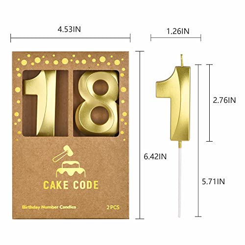 CAKE CODE 2.76 Inch Diamond Gold 18 Number Birthday Candles, Gold Number Candles, Cake Number Candles, Party Celebration