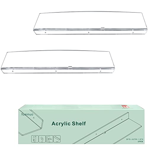 fuainuo Arc Shaped Design 5mm/Thickened Acrylic Floating Shelf 20 Inches Long Drilled or Without Drilling Wall Shelves, Modern Shelves for Wall Decor &Storage Set of 2 (B-Clear)