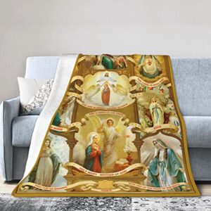 Virgin Mary Throw Blanket Christian Bible Verse Prayer Healing Blanket Catholic Gifts for Women Man Adults Inspirational Faith Scripture Prayer Religious Blanket Soft Cozy Fleece Decor 40''X50''