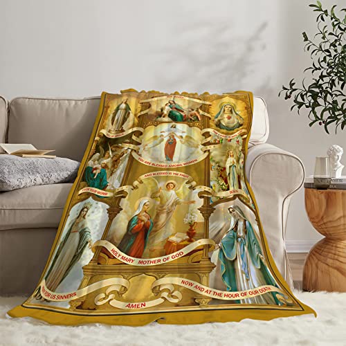 Virgin Mary Throw Blanket Christian Bible Verse Prayer Healing Blanket Catholic Gifts for Women Man Adults Inspirational Faith Scripture Prayer Religious Blanket Soft Cozy Fleece Decor 40''X50''