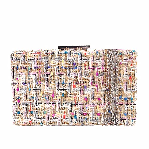 Weaved Fabric Hard Case Box Clutch,White