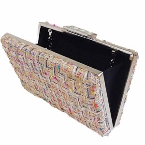 Weaved Fabric Hard Case Box Clutch,White