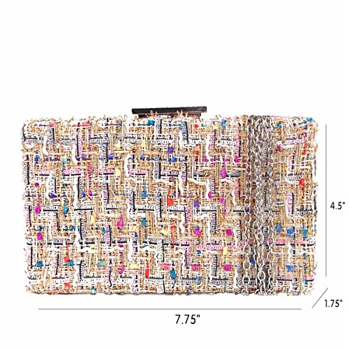 Weaved Fabric Hard Case Box Clutch,White