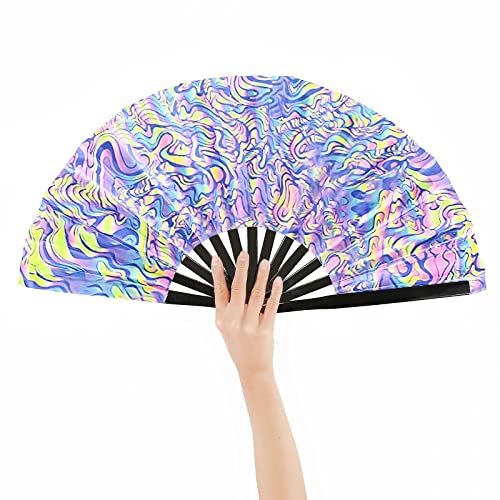 JYSILIYH Hand Fans for Women Foldable,Large Folding Hand Rave Fan,Folding Hand Fan,Folding Fan,Hand Fans,Pride Fan,Bamboo and Nylon-Cloth Folding Hand Fan,Folding Fan Dance Fan for Women Men (Waves)