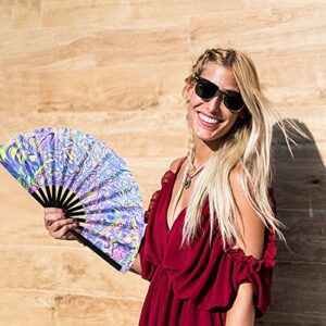 JYSILIYH Hand Fans for Women Foldable,Large Folding Hand Rave Fan,Folding Hand Fan,Folding Fan,Hand Fans,Pride Fan,Bamboo and Nylon-Cloth Folding Hand Fan,Folding Fan Dance Fan for Women Men (Waves)