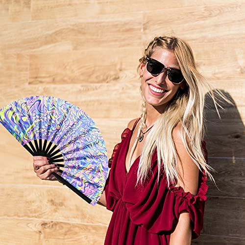 JYSILIYH Hand Fans for Women Foldable,Large Folding Hand Rave Fan,Folding Hand Fan,Folding Fan,Hand Fans,Pride Fan,Bamboo and Nylon-Cloth Folding Hand Fan,Folding Fan Dance Fan for Women Men (Waves)