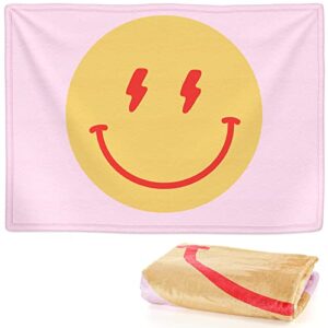 unittype 50 x 60 inch preppy blanket smile face pattern blanket lightweight cute smile face preppy blanket for teen girl baby kid toddler adult home bedroom living room gift (pink)