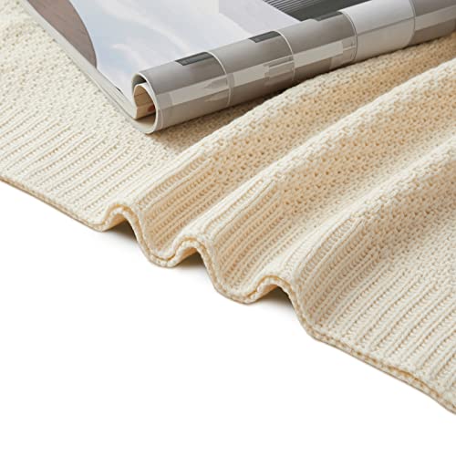 Eychei Acrylic Cable Knit Throw Blanket 50" x 60" Soft Cozy Knitted Throw Blanket, Lightweight Warm Decorative Sofa Knit Bed Blankets (Off White)