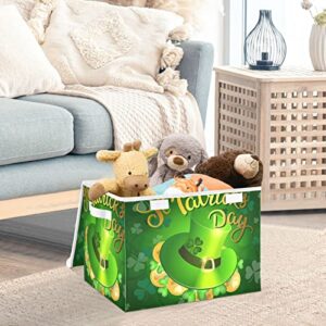 WELLDAY Green Hat St. Patrick's Day Storage Baskets Foldable Cube Storage Bin with Lids and Handle, 16.5x12.6x11.8 In Storage Boxes for Toys, Shelves, Closet, Bedroom, Nursery