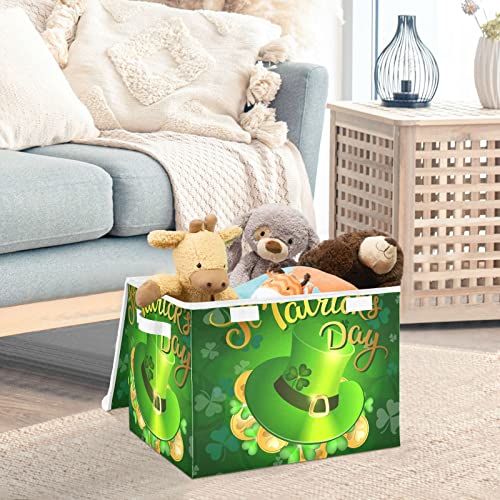 WELLDAY Green Hat St. Patrick's Day Storage Baskets Foldable Cube Storage Bin with Lids and Handle, 16.5x12.6x11.8 In Storage Boxes for Toys, Shelves, Closet, Bedroom, Nursery