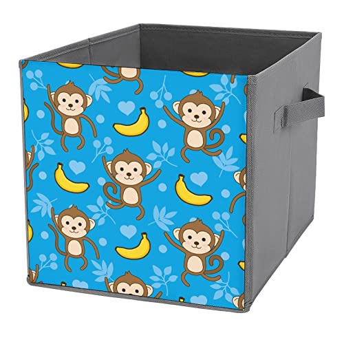 Monkeys and Bananas Canvas Collapsible Storage Bins Cube Organizer Baskets with Handles for Home Office Car