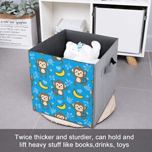 Monkeys and Bananas Canvas Collapsible Storage Bins Cube Organizer Baskets with Handles for Home Office Car