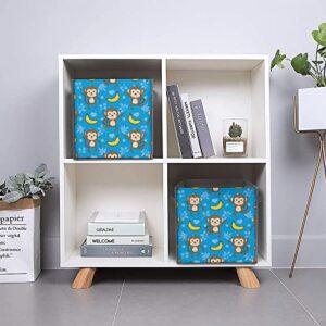 Monkeys and Bananas Canvas Collapsible Storage Bins Cube Organizer Baskets with Handles for Home Office Car