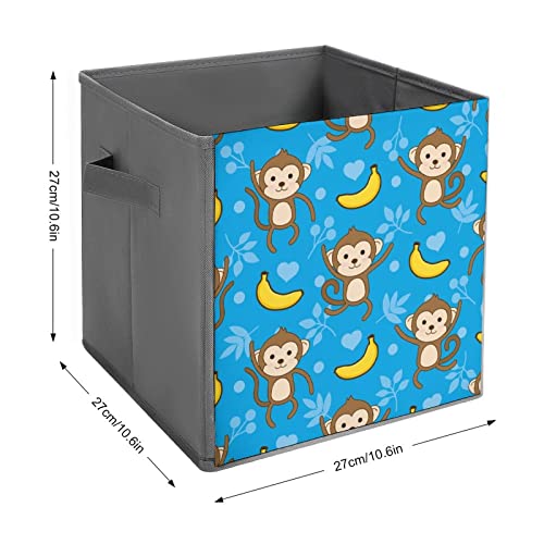 Monkeys and Bananas Canvas Collapsible Storage Bins Cube Organizer Baskets with Handles for Home Office Car