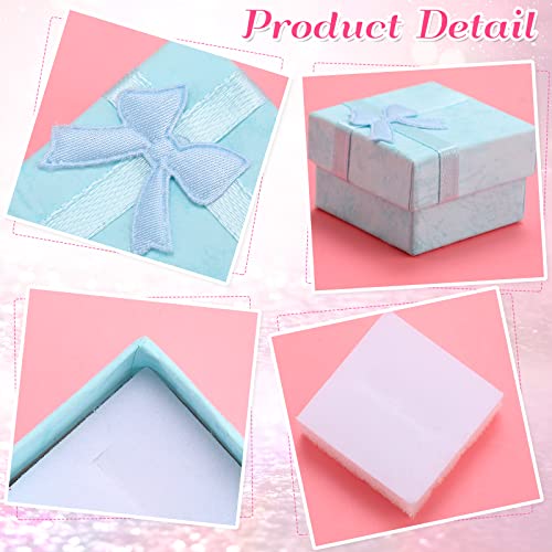 72 Pcs Ring Gift Box 1.6 x 1.6 x 1.1 Inches Hard Cardboard Jewelry Boxes with Ribbon Bow Small Ring Box Gift Cases for Earring Packaging Necklace Bangle Bracelets Weddings Birthdays, 6 Colors