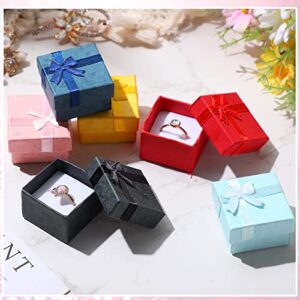 72 Pcs Ring Gift Box 1.6 x 1.6 x 1.1 Inches Hard Cardboard Jewelry Boxes with Ribbon Bow Small Ring Box Gift Cases for Earring Packaging Necklace Bangle Bracelets Weddings Birthdays, 6 Colors