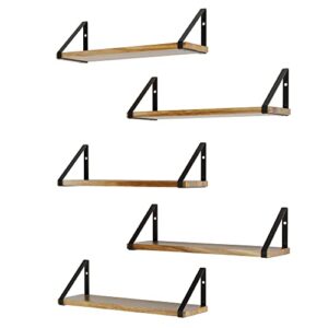 you have space pydna 17″ floating shelves for living room decor, bookshelf for office, bedroom wall shelves, kitchen and bathroom shelves for storage, burnt, set of 5