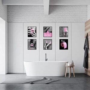 SIKYUCOR Fashion Wall Art Bathroom Wall Decor Prints Pink Glam Glitter Tissue Canvas Posters Photos Bathroom Pictures Artwork Black and White Modern Women Funny Bathroom (Pink, 8"x10" UNFRAMED)