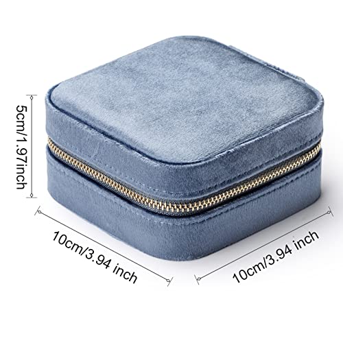 Sightor Velvet Travel Jewelry Box Organizer, Small Jewelry Case with Mirror Portable Display Jewelry Storage Case for Rings Earrings Necklace Bracelet, Perfect for Women Girls (Blue)