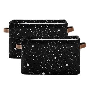 ALAZA Constellation Starry Galaxy Nebula Planet Large Storage Baskets with Handles Foldable Decorative 2 Pack Storage Bins Boxes for Organizing Living Room Shelves Office Closet Clothes