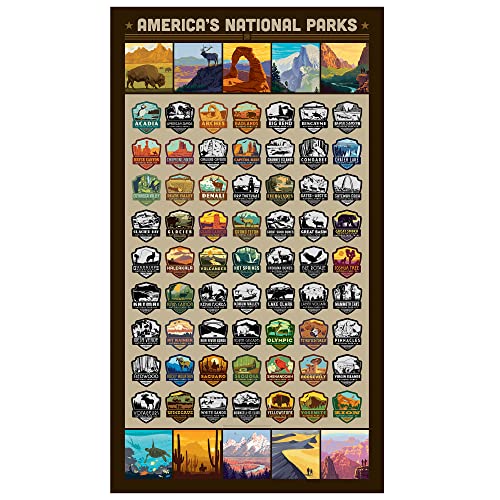 Americanflat National Park Scratch Off Poster - Scratchable List of 63 National Parks Across USA - 16"X29" Scratch Off Poster and US National Park Tracker with Full Color Travel Style Icons