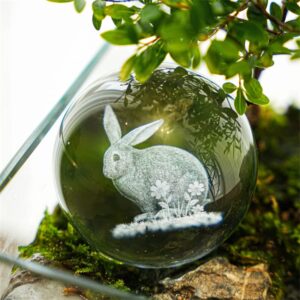 60mm Glass Laser Engraved Rabbit Ball Paperweights 2023 Crystal Easter Rabbit Year Figurines 3D Crystal Ball with Stand Easter Bunny Decoration for Home Office Birthday Gifts for Mum Women Kids Girls