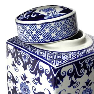 Creative Co-Op Decorative Stoneware, Blue and White Ginger Jar, Floral Pattern