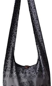 Siam trendy Elephant Cross body Purse with inside Phone Pocket Soft Shoulder Strap Handmade Bohemian Boho Hobo Hippie (GRAY)