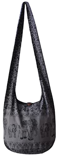 Siam trendy Elephant Cross body Purse with inside Phone Pocket Soft Shoulder Strap Handmade Bohemian Boho Hobo Hippie (GRAY)