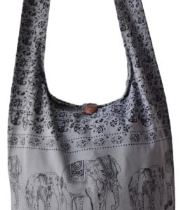 Siam trendy Elephant Cross body Purse with inside Phone Pocket Soft Shoulder Strap Handmade Bohemian Boho Hobo Hippie (GRAY)