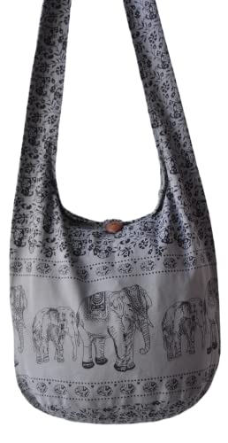 Siam trendy Elephant Cross body Purse with inside Phone Pocket Soft Shoulder Strap Handmade Bohemian Boho Hobo Hippie (GRAY)