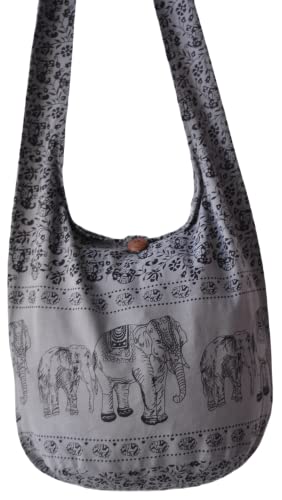 Siam trendy Elephant Cross body Purse with inside Phone Pocket Soft Shoulder Strap Handmade Bohemian Boho Hobo Hippie (GRAY)