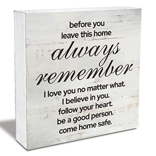 Love Quote Before You Leave This House Always Remember Wood Box Sign Rusitc Family Quote Wooden Box Sign Farmhouse Home Living Room Desk Shelf Decor (5 X 5 Inch)