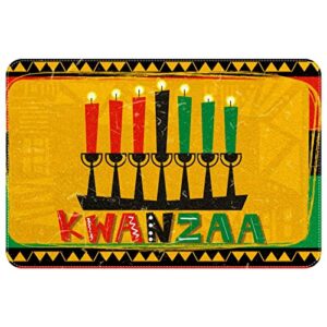 happy kwanzaa with kwanzaa candle, indoor door mat durable front door mats entryway rug non-slip absorbent area rugs resist dirt rugs for room decor, 24″x16″