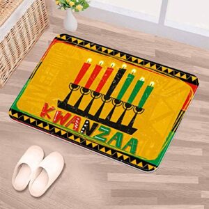 Happy Kwanzaa with Kwanzaa Candle, Indoor Door Mat Durable Front Door Mats Entryway Rug Non-Slip Absorbent Area Rugs Resist Dirt Rugs for Room Decor, 24"x16"