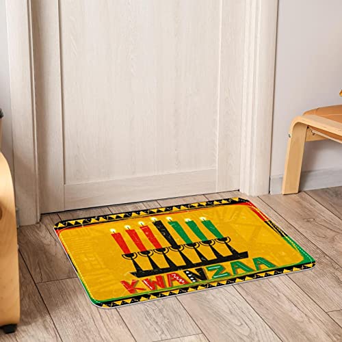 Happy Kwanzaa with Kwanzaa Candle, Indoor Door Mat Durable Front Door Mats Entryway Rug Non-Slip Absorbent Area Rugs Resist Dirt Rugs for Room Decor, 24"x16"