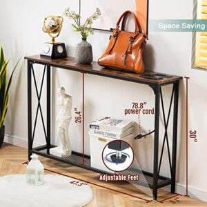 Yoobure Console Tables Entryway 47.3" Sofa Tables Narrow Long Entry Table with USB Ports Behind Couch Entrance Hallway Table with Stable Metal Support Living Room, Rustic Brown