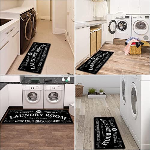 Laundry Room Rug Anti-Slip Floor mats Farmhouse Large Laundry Rugs for Laundry Room Mat Washer and Dryer Carpet Black Laundry Room Decor and Accessories 20x47inch