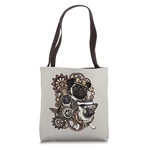 Steampunk Pugs Art Pug Dogs Lovers Vintage Steampunk Dog Tote Bag